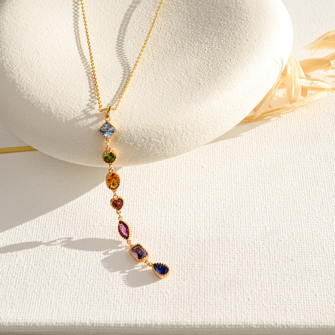 Colourful Multi Gemstone Necklace Gold Sterling Silver Rainbow Necklace ...