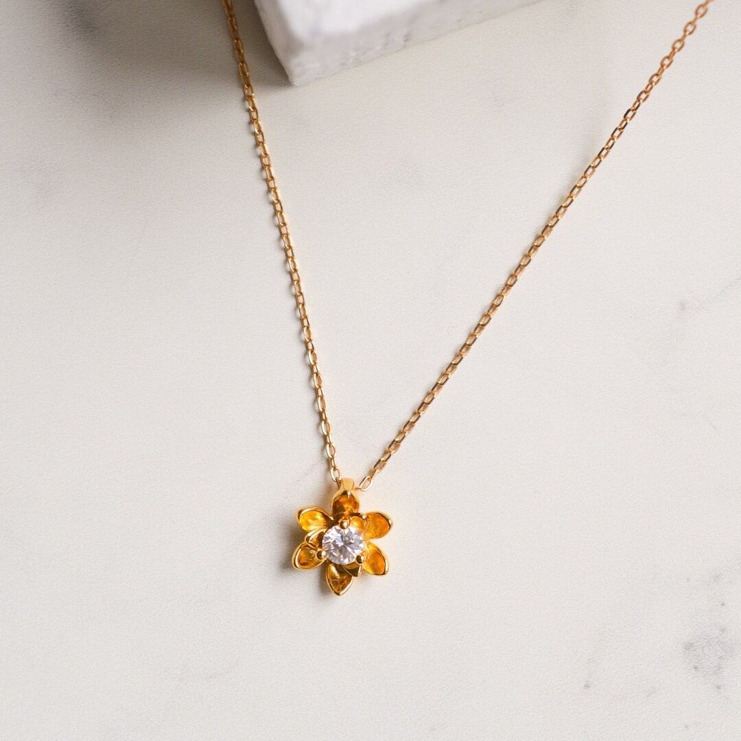 Genuine Moissanite Diamond Lotus Necklace, Gold Sterling Silver Pendant ...
