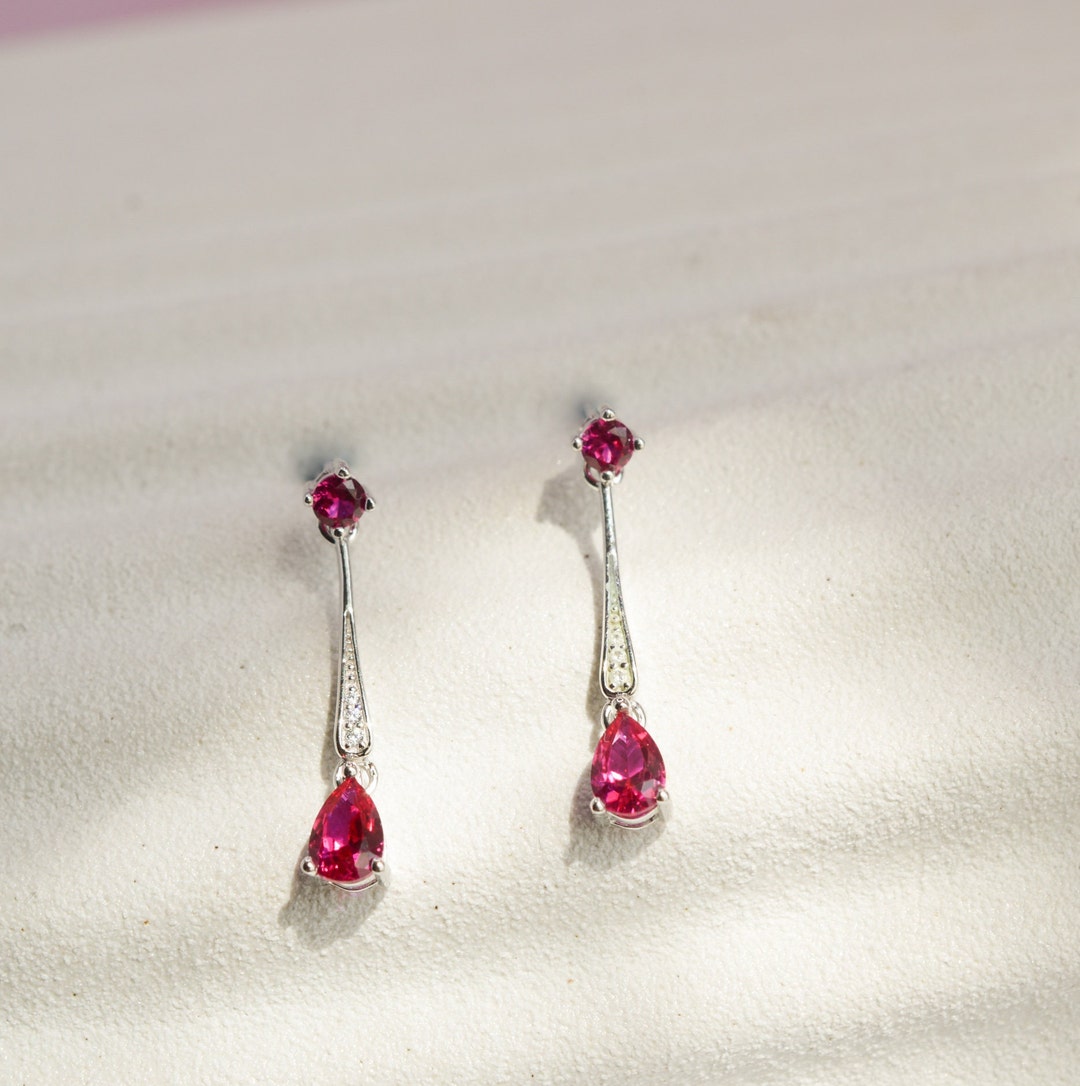 Ruby Silver Earrings Art Deco, Vintage Drop Earrings, Dangle Earrings ...
