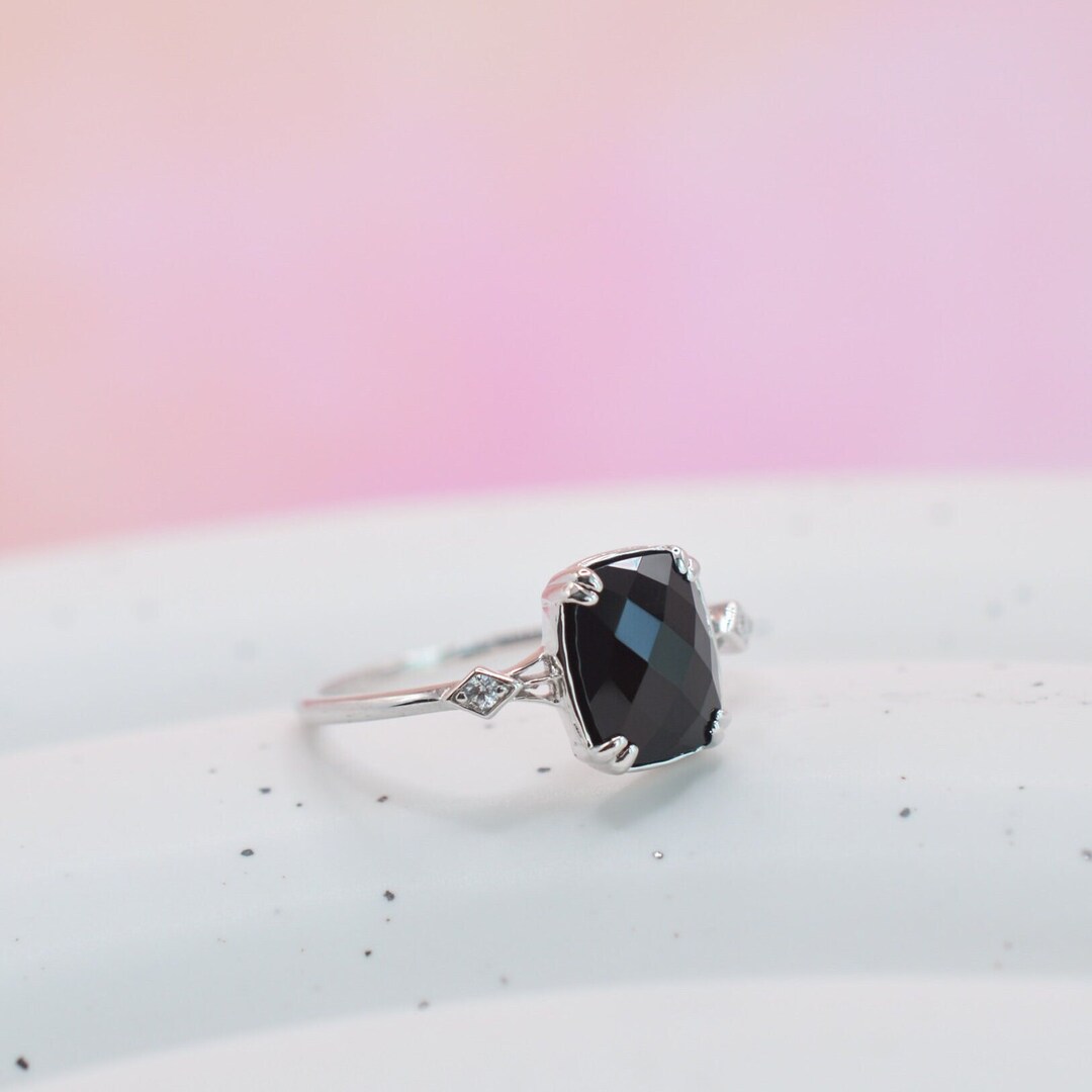 Black Onyx Silver Ring Art Deco, Vintage 925 Sterling Silver Jewellery ...
