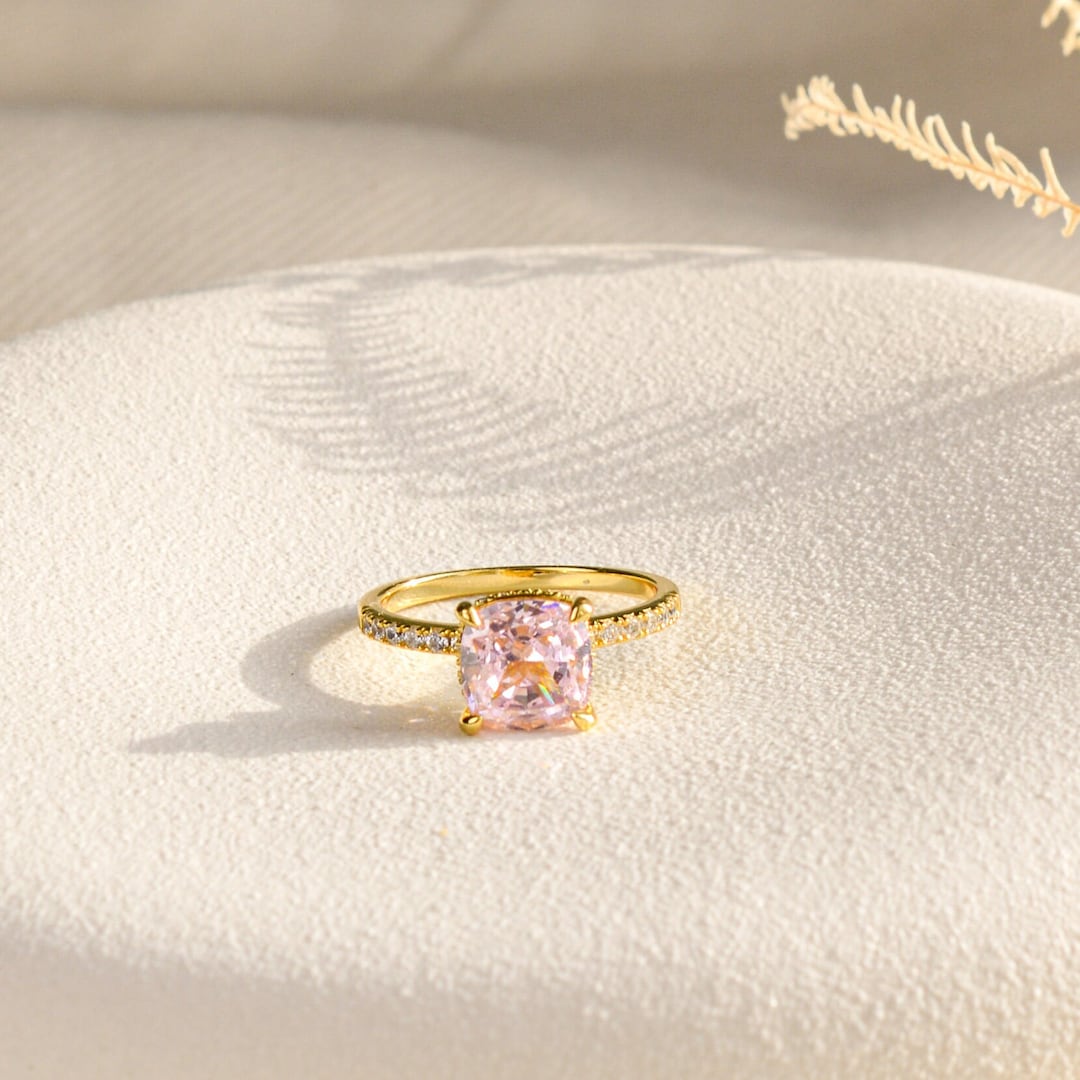 Pink Diamond Gold Ring Sterling Silver, Promise Ring Cocktail Ring ...
