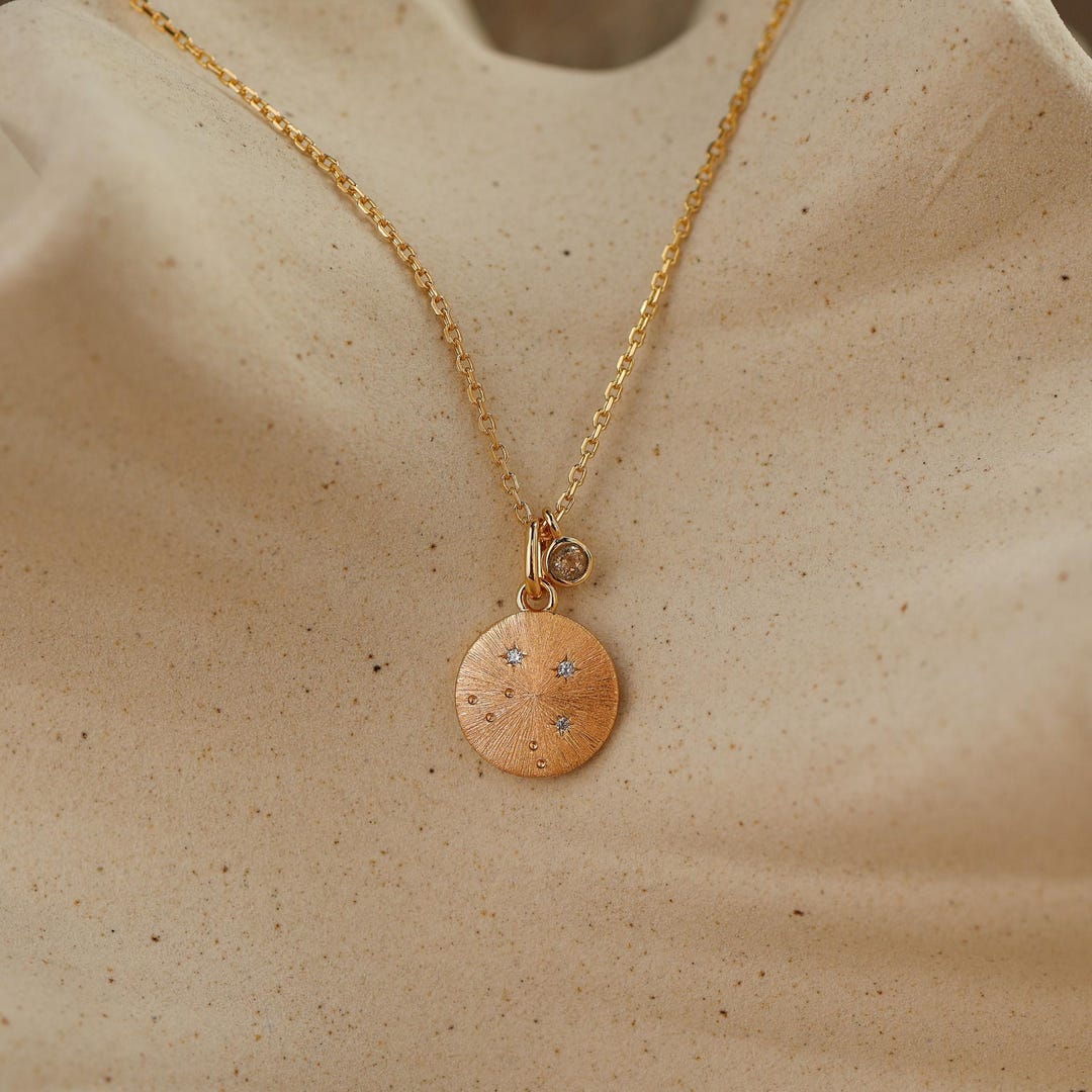 Natural Citrine Zodiac Constellation Necklace 14K Gold Vermeil, Mini ...