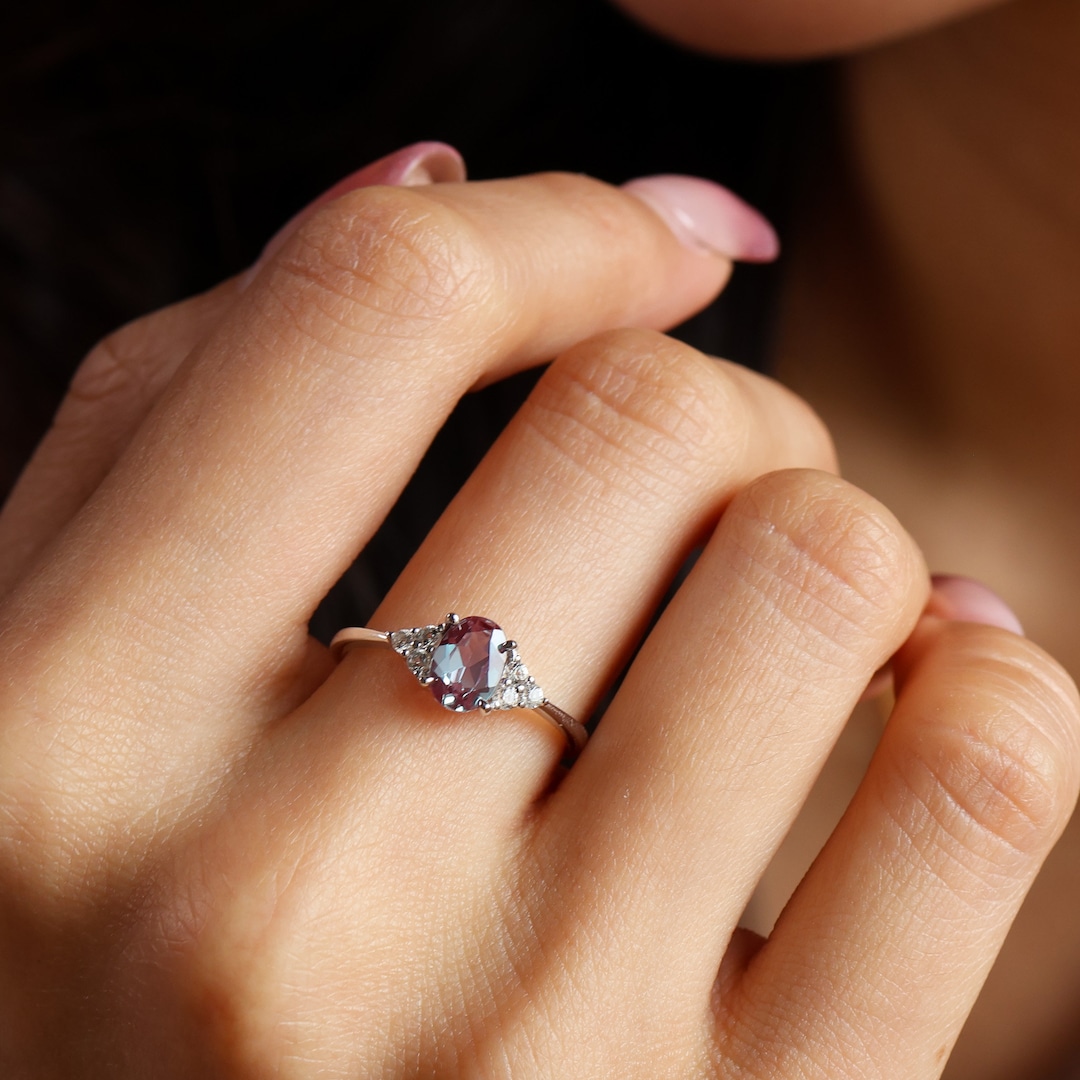 Alexandrite Silver Ring, Alternative Engagement Ring, Promise Ring ...