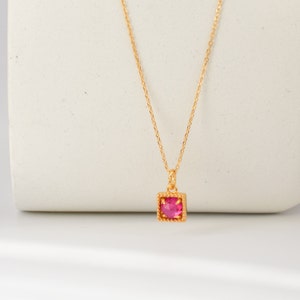 Dainty Ruby Necklace in 14K Gold Vermeil, Tiny Vintage Ruby Pendant ...