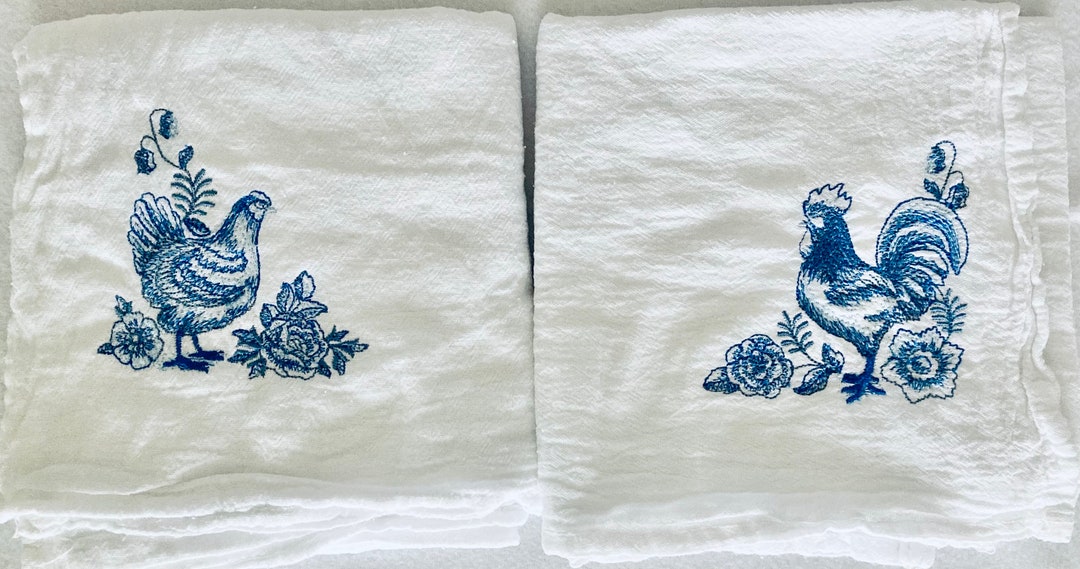 Delft Blue Hen & Rooster Set of Wrinkle Dish Towels - Etsy