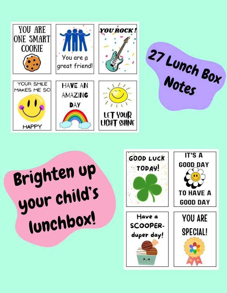 Fun Lunch Box Notes for Kids - Printable - Etsy