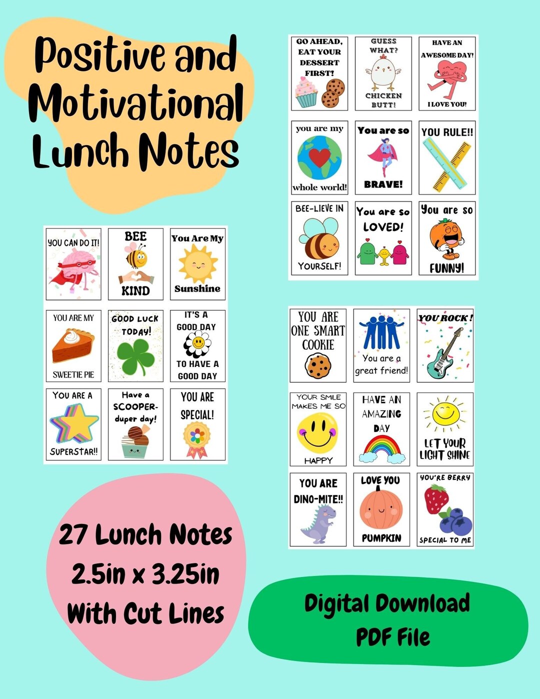 Fun Lunch Box Notes for Kids - Printable - Etsy