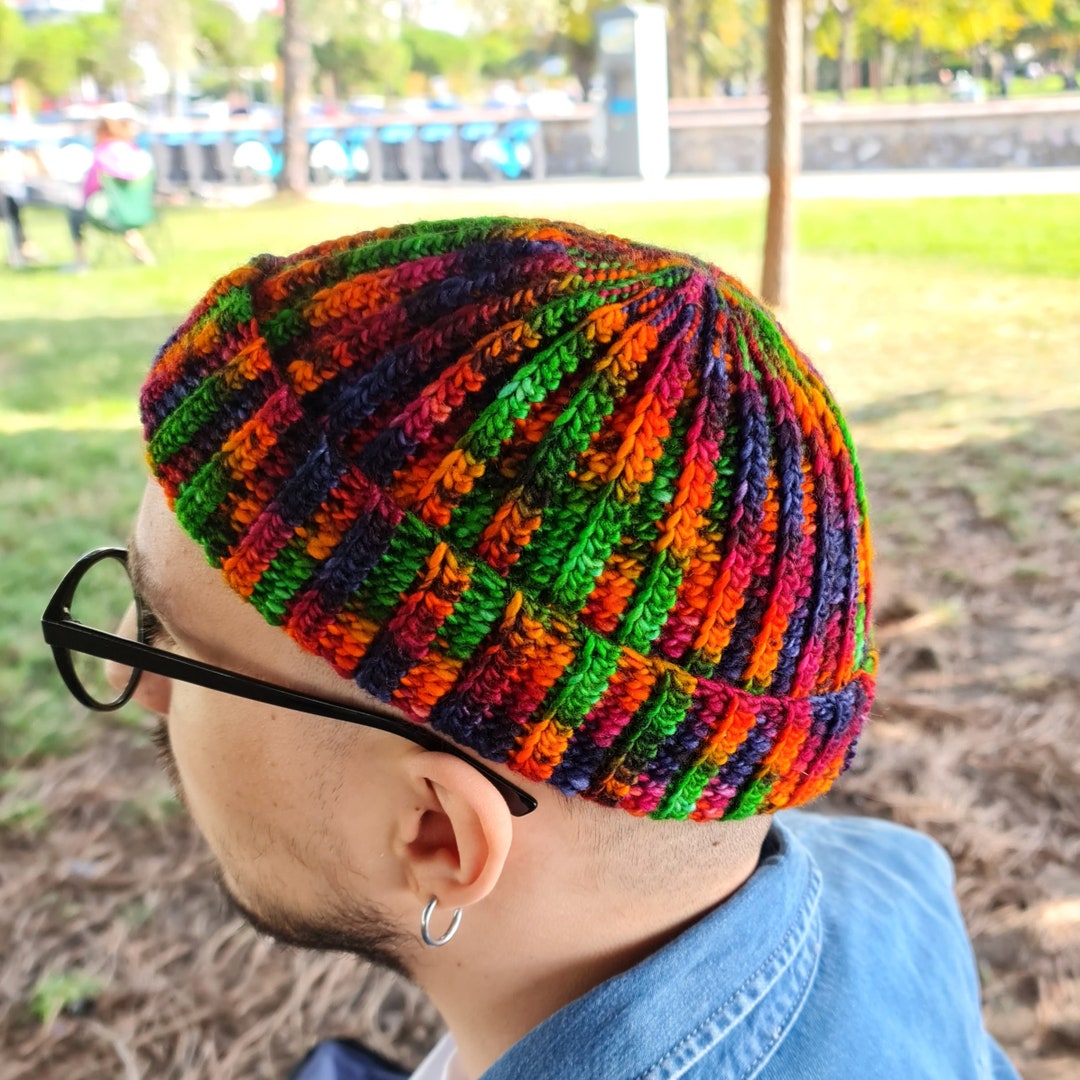 Crochet Merino Wool Docker Cap Hand Painted Colorful Fisherman - Etsy