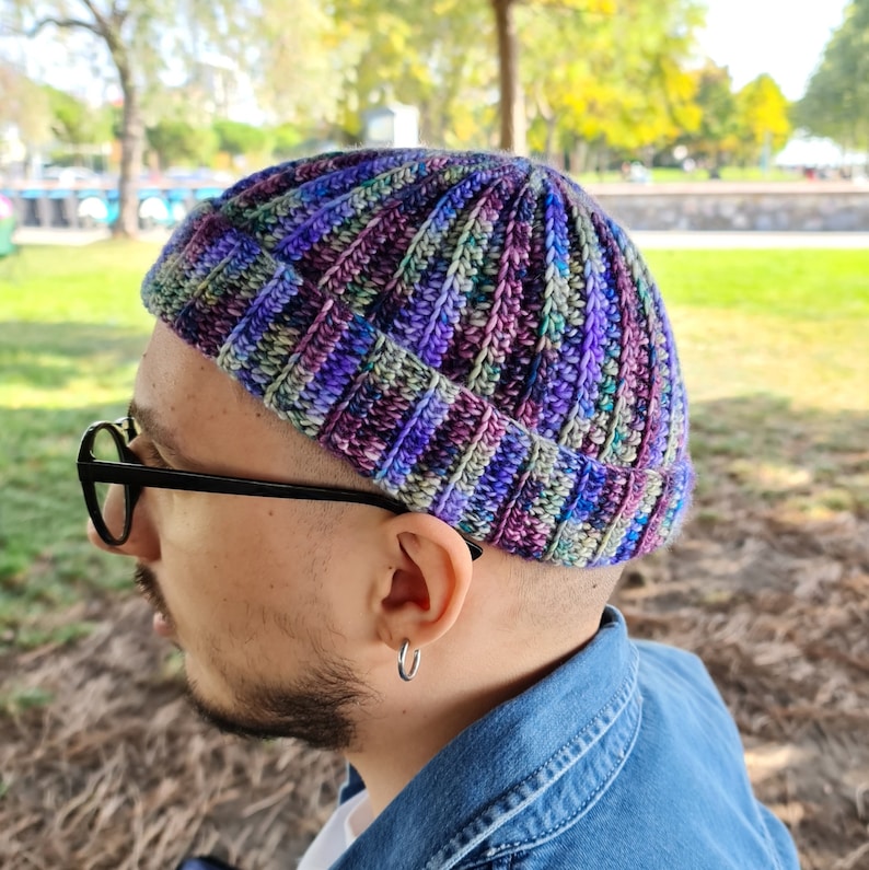 Crochet Merino Wool Docker Cap Hand Painted Colorful Fisherman Beanie ...