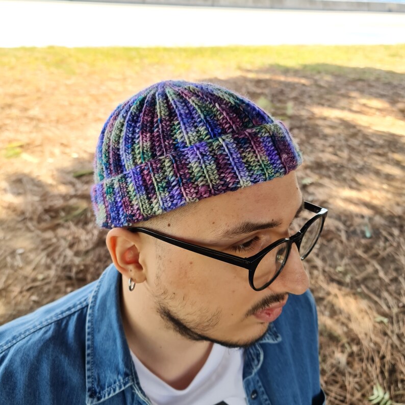 Crochet Merino Wool Docker Cap Hand Painted Colorful Fisherman Beanie ...
