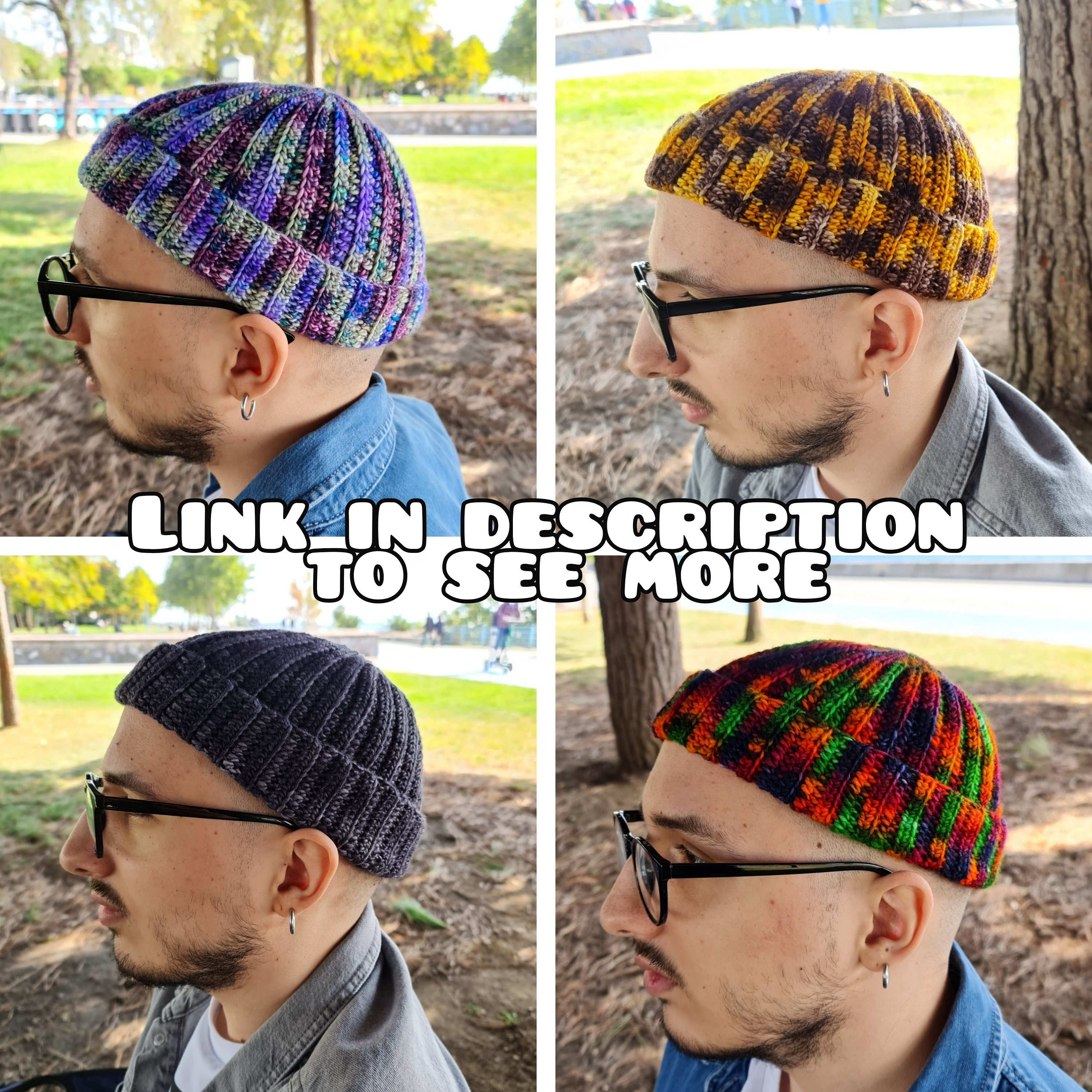 Crochet Wool Fisherman Beanie Hand Painted Colorful Docker Hat Handmade ...
