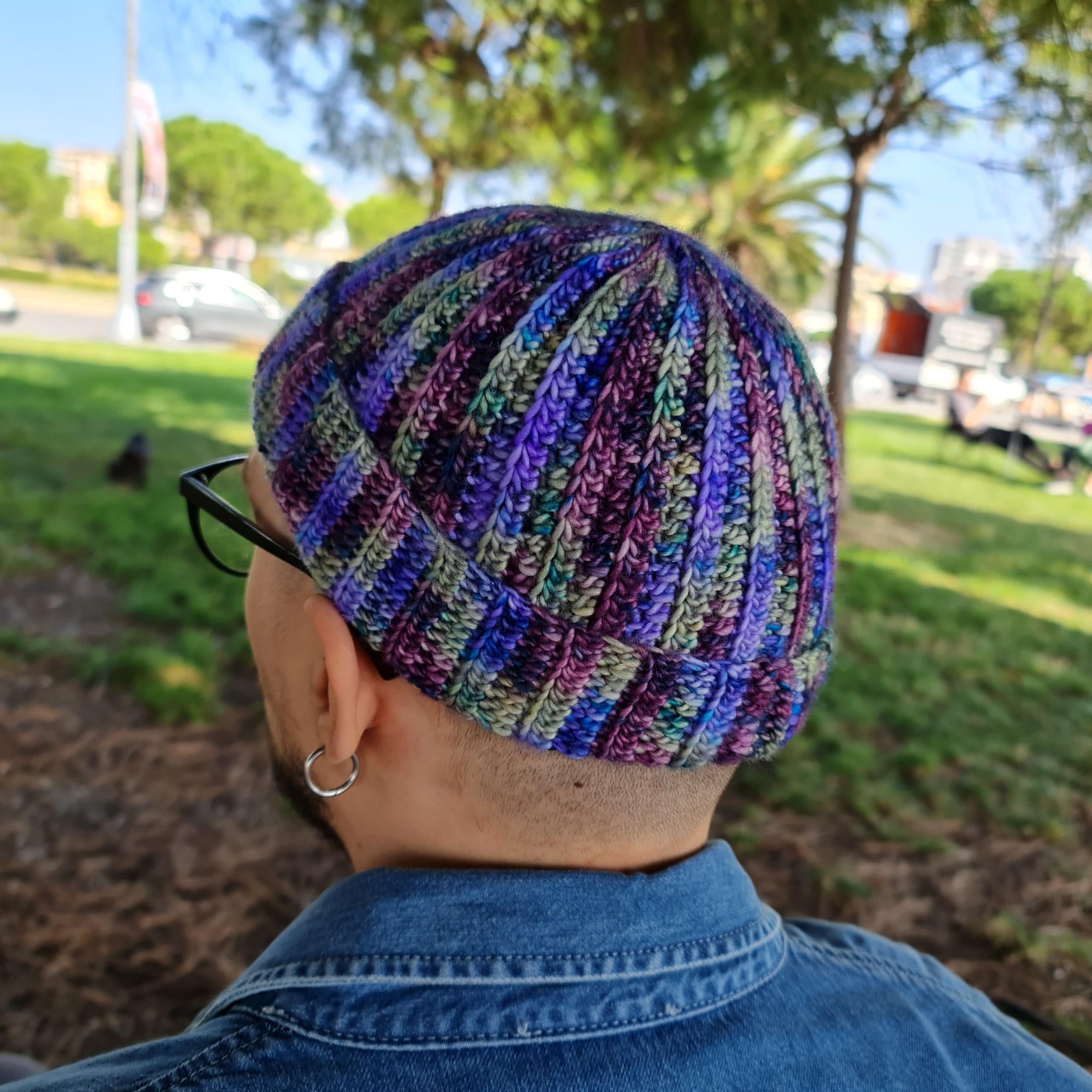 Crochet Merino Wool Docker Cap Hand Painted Colorful Fisherman Beanie ...