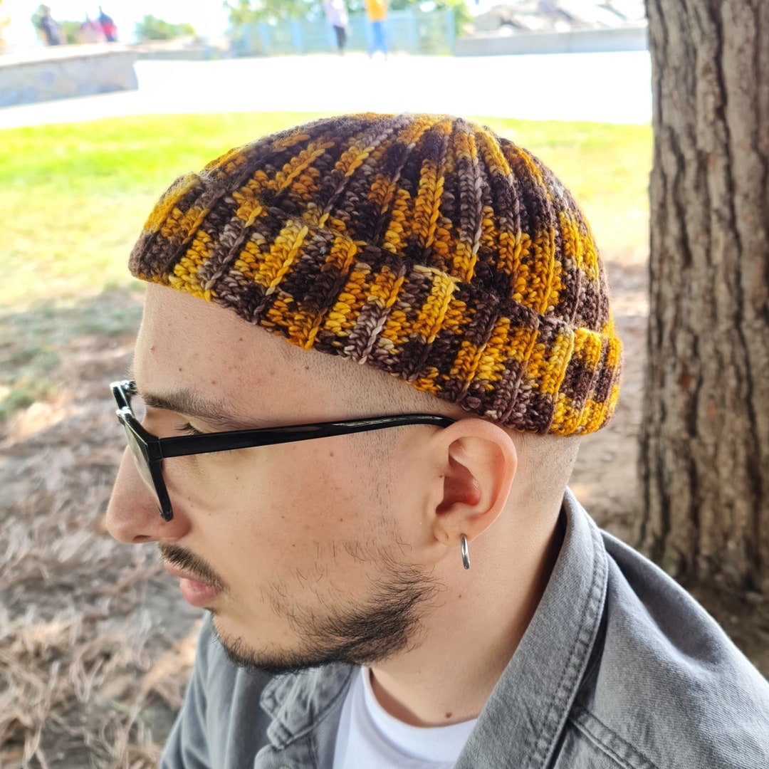 Crochet Merino Wool Docker Cap Hand Painted Honeycomb and Brown ...