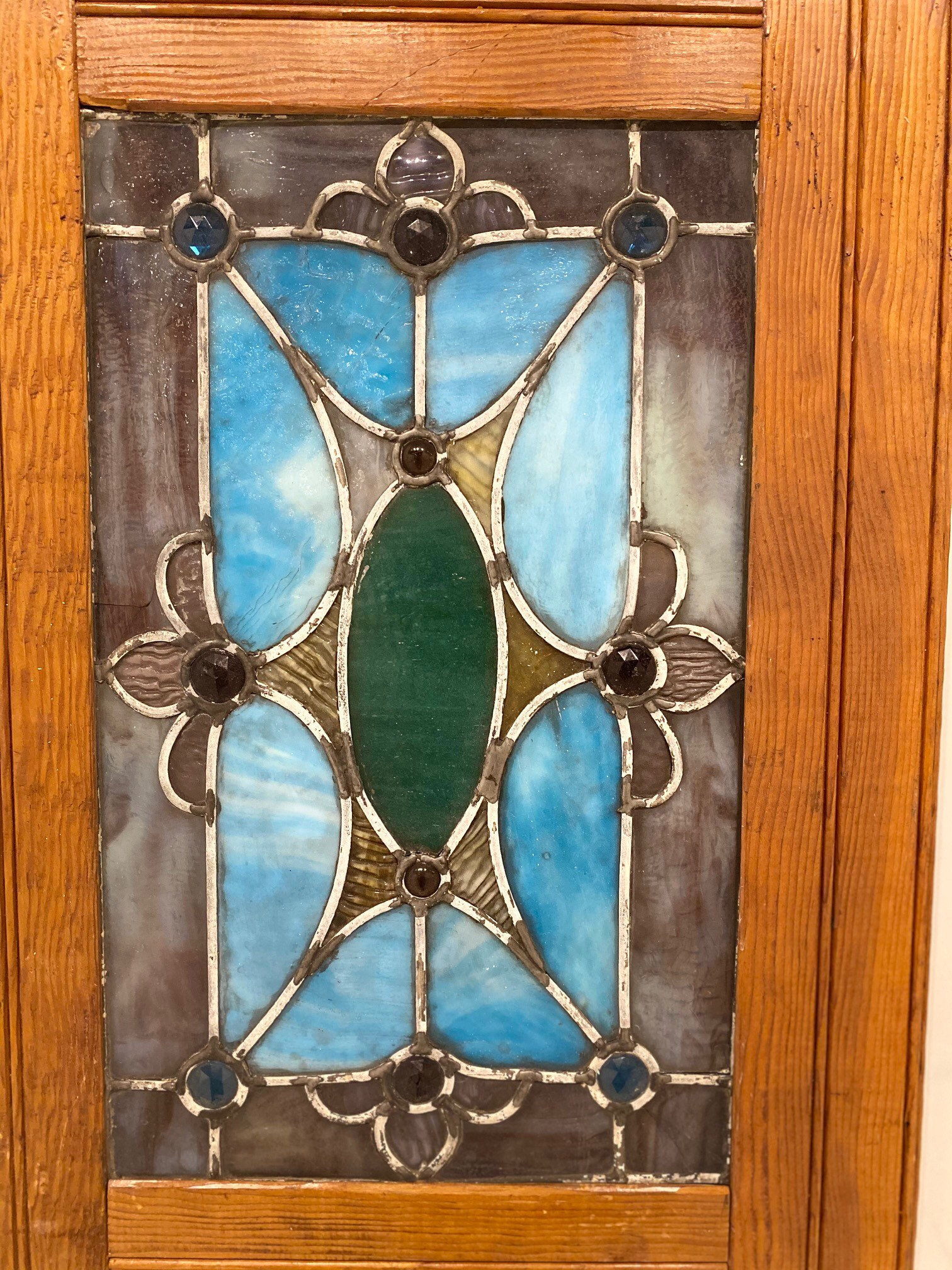 Pair of Aqua Blue Stained Glass Panels With Glass Gems - Etsy