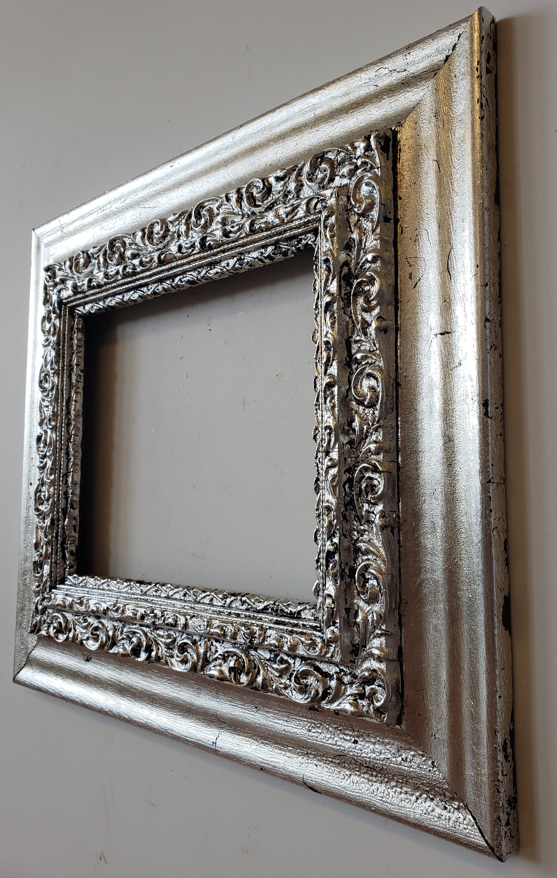 Antique Silver Leaf Picture Frame With a Contemporary Finish for a 9 5/ ...