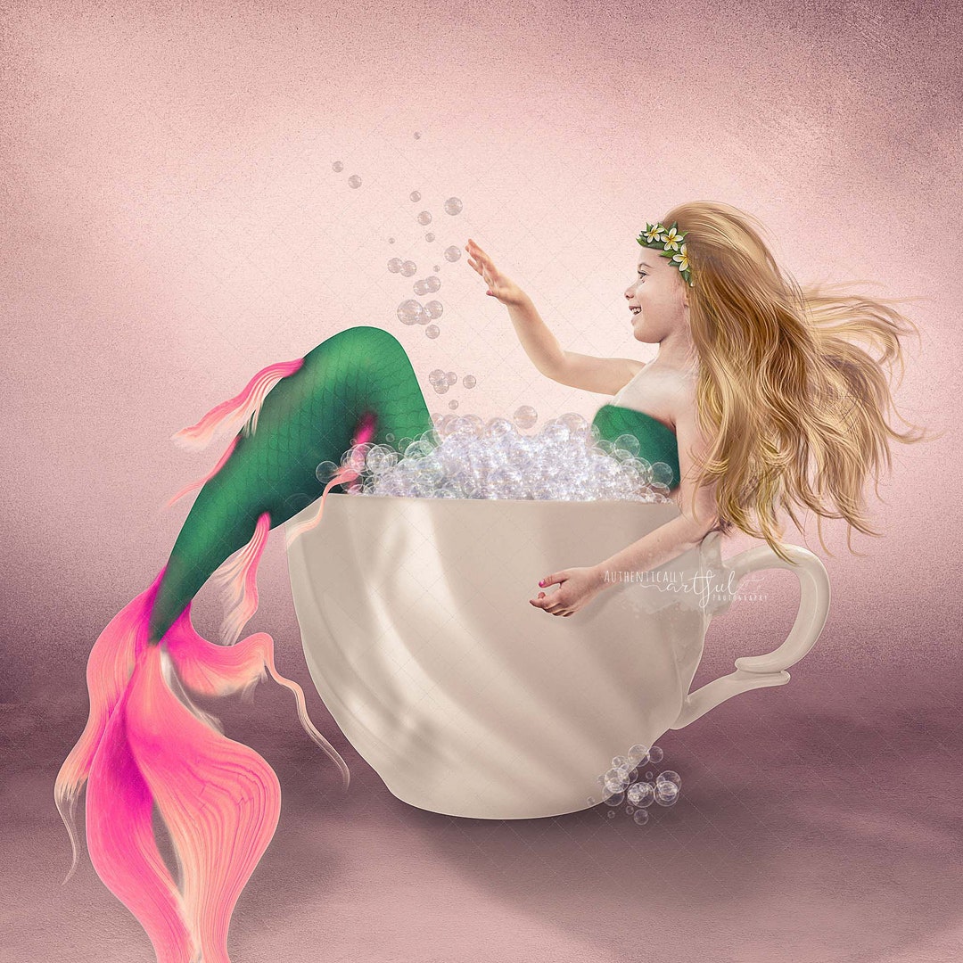 Teacup Mermaid Bath Digital Background - Etsy