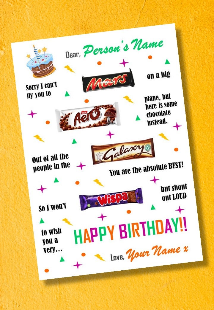 Personalised BIRTHDAY Chocolate Message Board DIGITAL DOWNLOAD ...