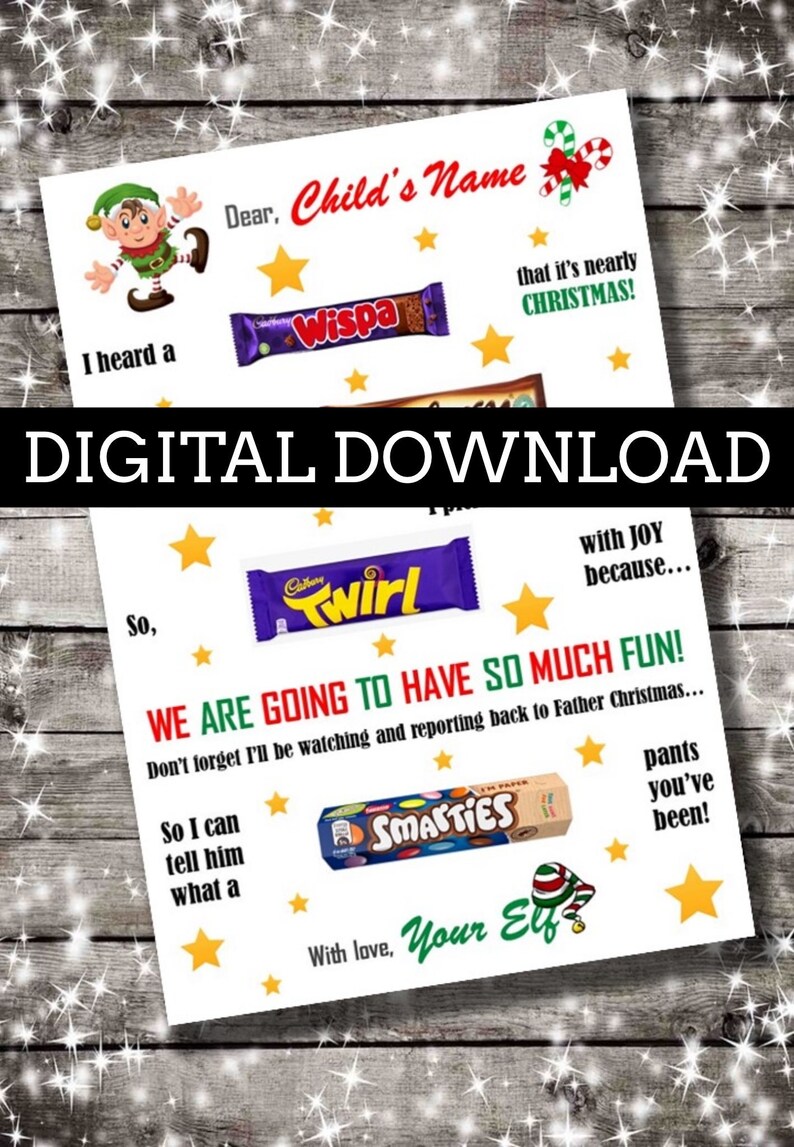 Personalised Elf Arrival Message Chocolate Board DIGITAL DOWNLOAD ...