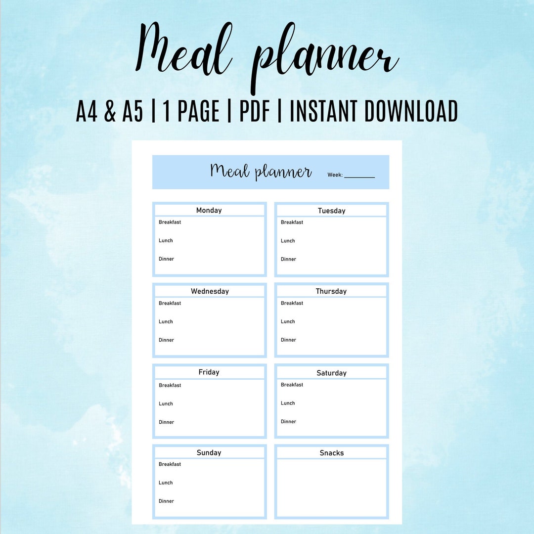 MEAL PLANNER | A4 & A5 | Printable PDF Download | Baby Blue - Etsy