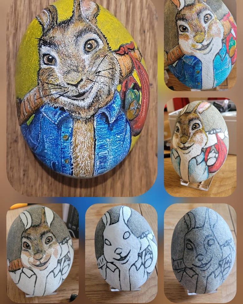 Peter Rabbit Hand Painted Rock - Etsy UK