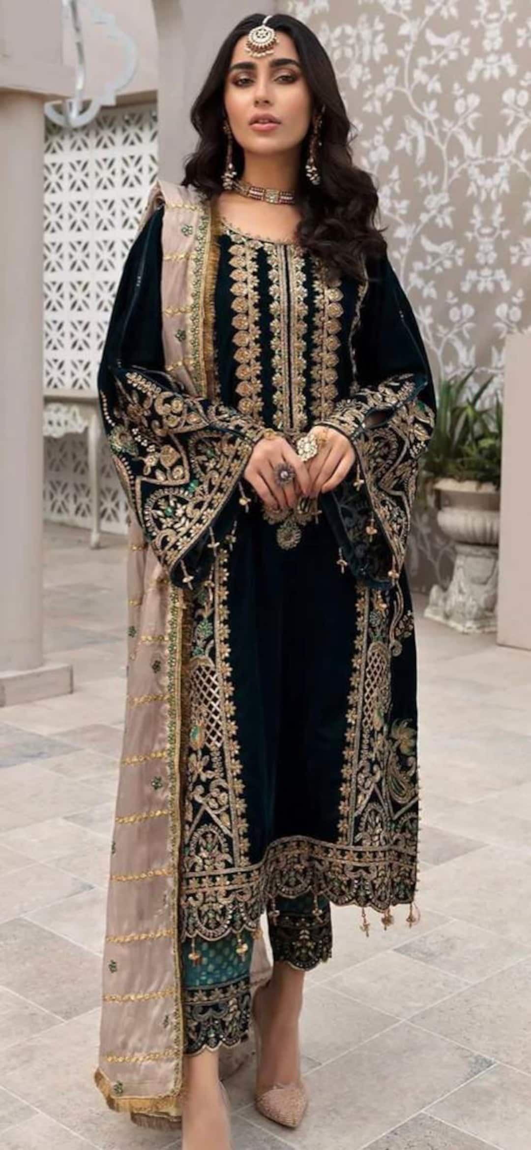 Latest New All for Winter Pakistani Salwar Kameez Velvet Black - Etsy