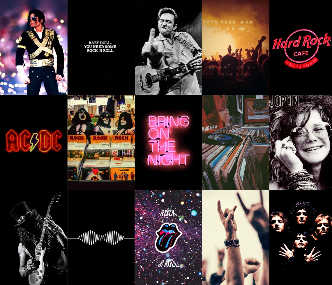 ROCK & ROLL Aesthetic Wall Collage Kit: DIGITAL Pack of 55 Rock and ...