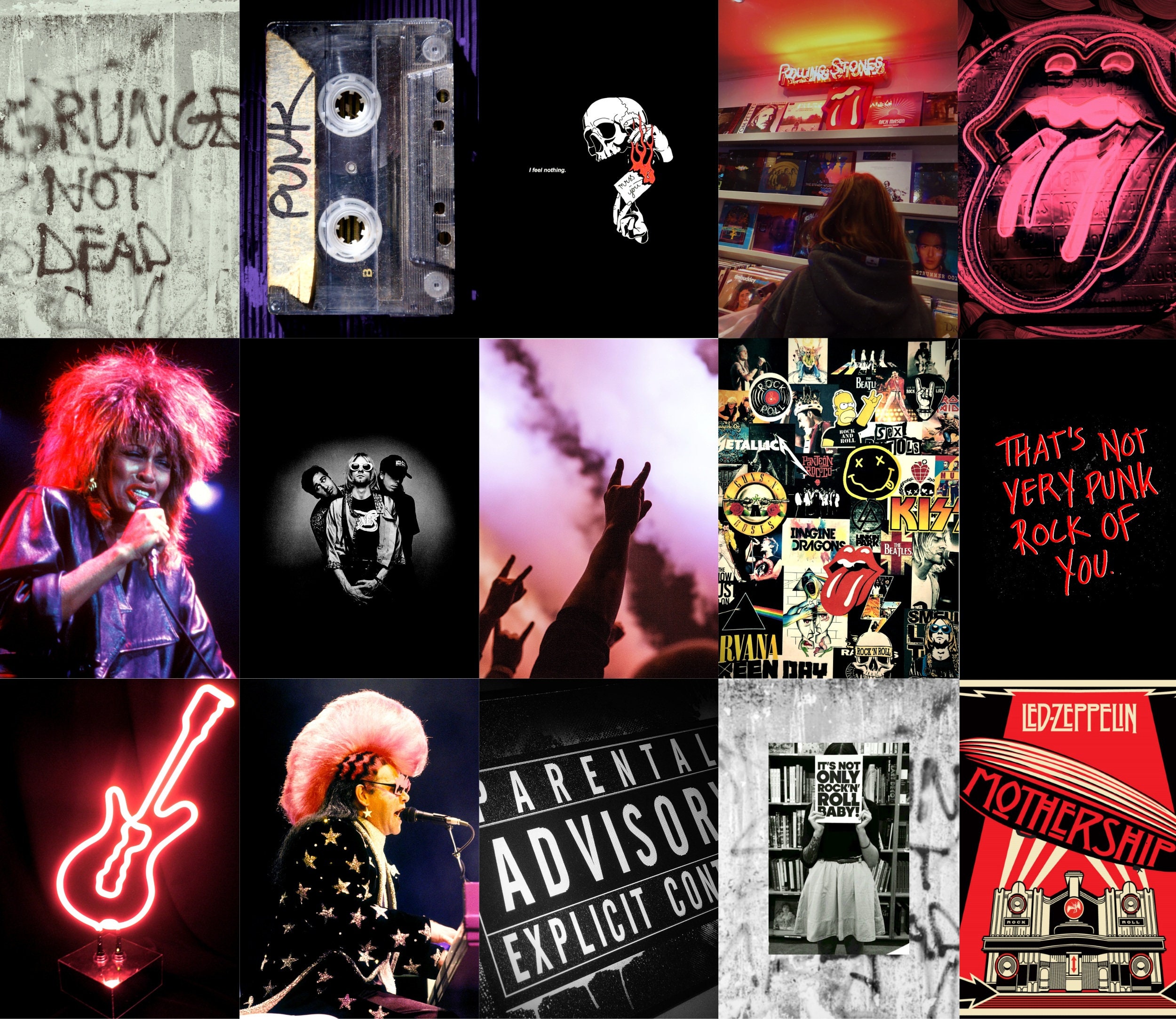 ROCK & ROLL Aesthetic Wall Collage Kit: DIGITAL Pack of 55 Rock and ...
