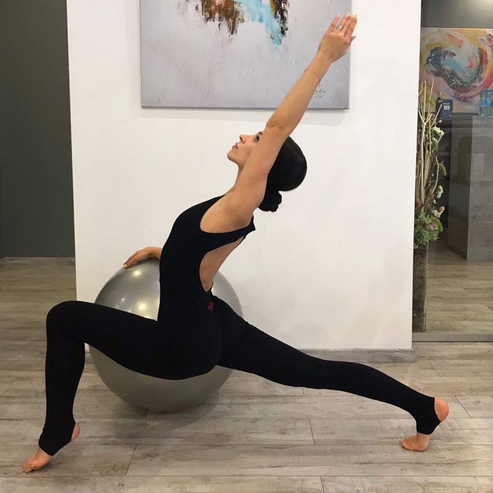 Black Yoga Romper Open Back Organic Cotton Workout Jumpsuit | Etsy