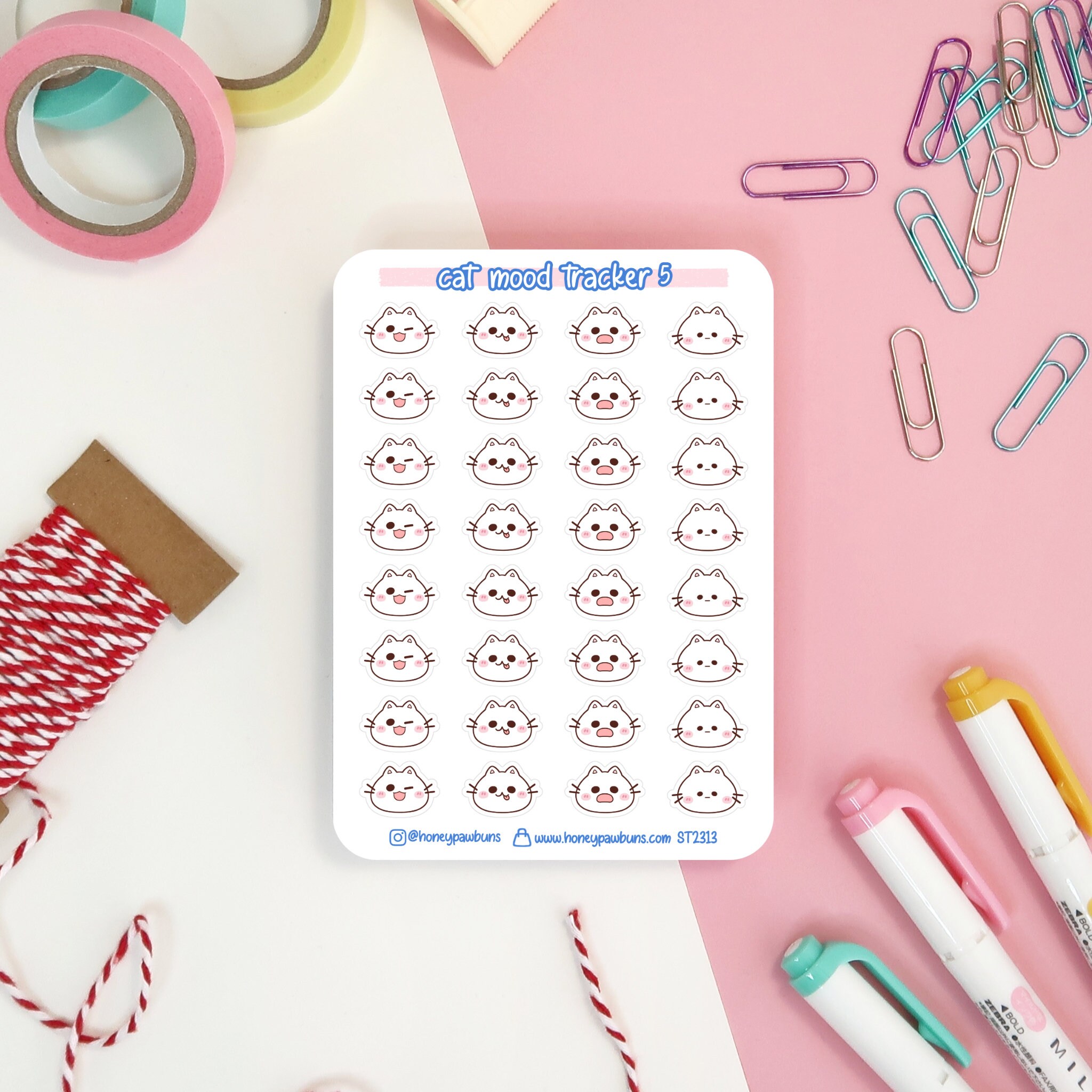 Cat Mood Tracker No. 5 Sticker Sheet. Kawaii Cat Emoji Planner Stickers ...