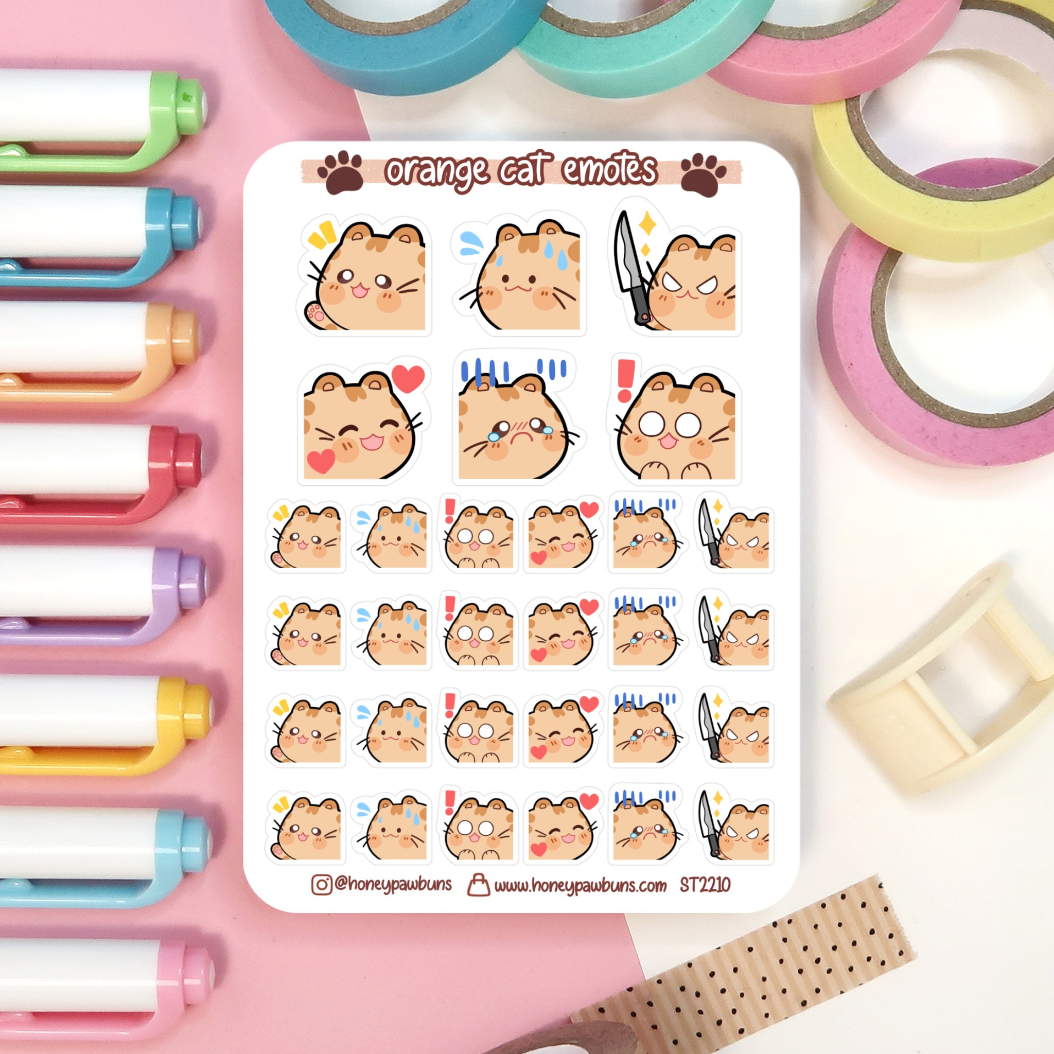 Cat Emoji Sticker Sheet. Cute Planner Stickers With Orange Tabby Kitten ...