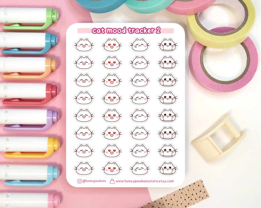 Cat Mood Tracker Part 2 Sticker Sheet. Kawaii Cat Face Emoji - Etsy