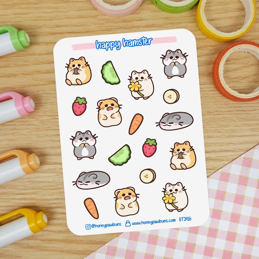 Happy Hamster Sticker Sheet. Kawaii Pet Stickers for Bullet Journals ...