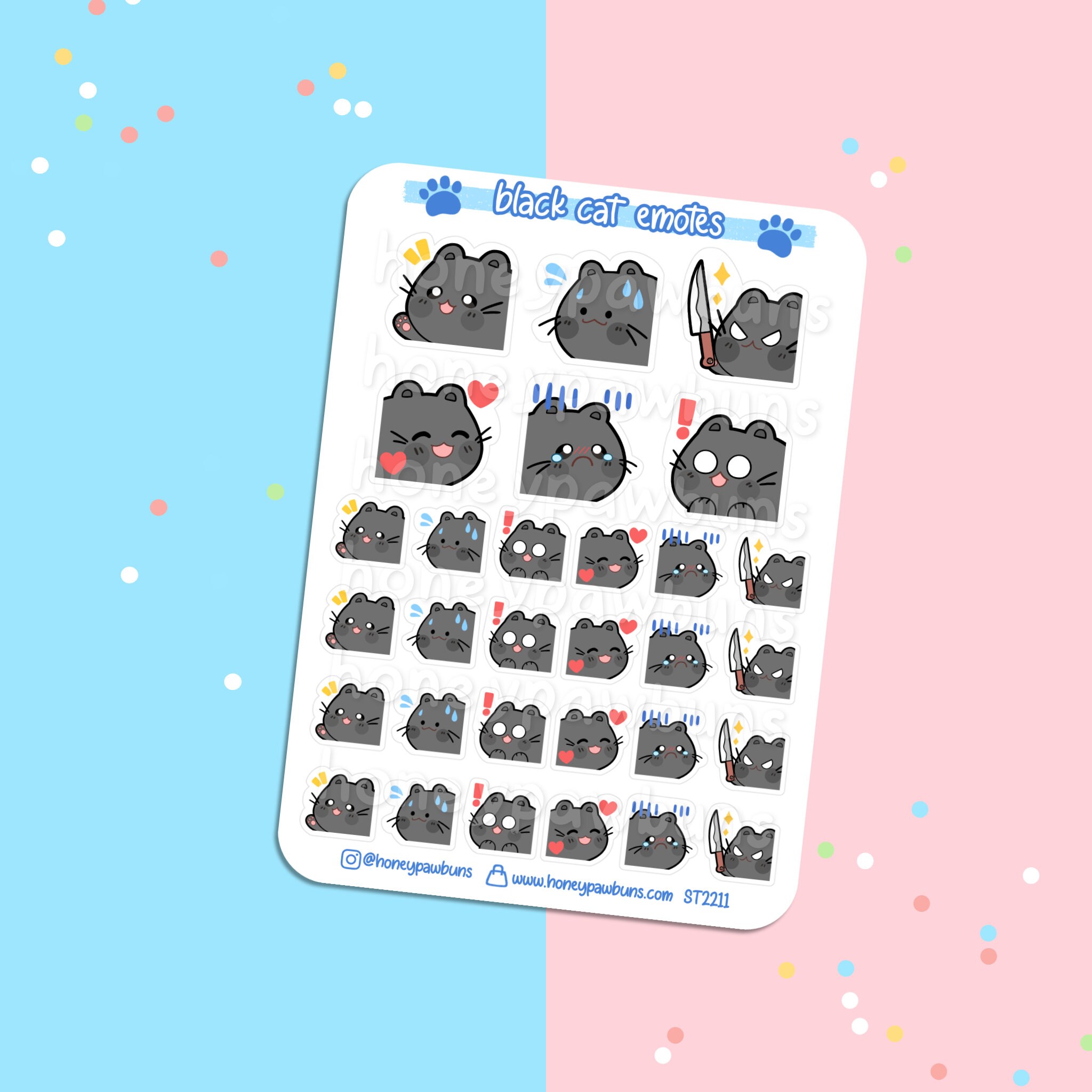 Black Cat Emote Sticker Sheet Cute Planner Stickers With - Etsy