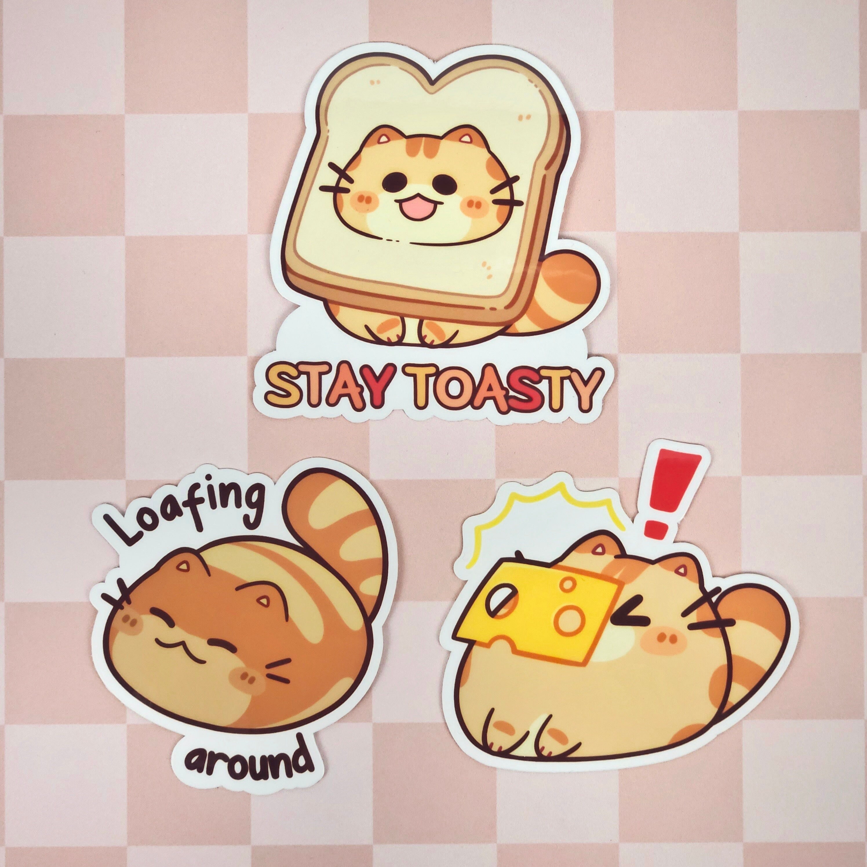 Bread Cat Stickers: Toast Cat, Loaf Cat and Cheese Cat. Funny Red Cat ...