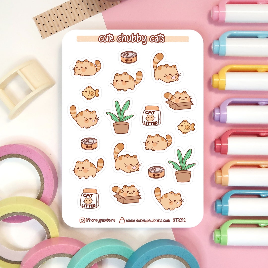 Cute Chubby Cat Sticker Sheet. Kawaii Ginger Tabby Kitten - Etsy