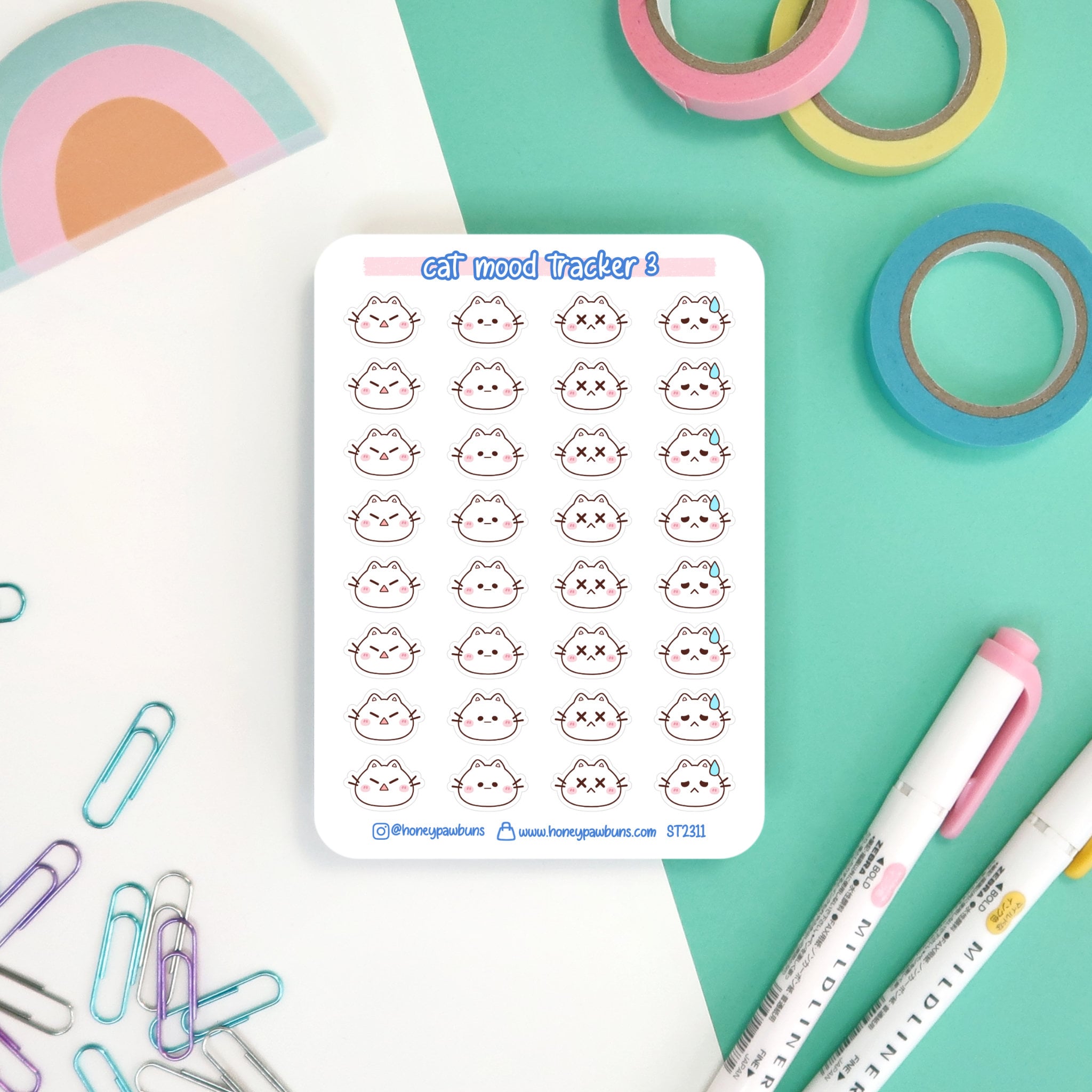 Cat Mood Tracker Part 3 Sticker Sheet. Kawaii Cat Face Emoji - Etsy