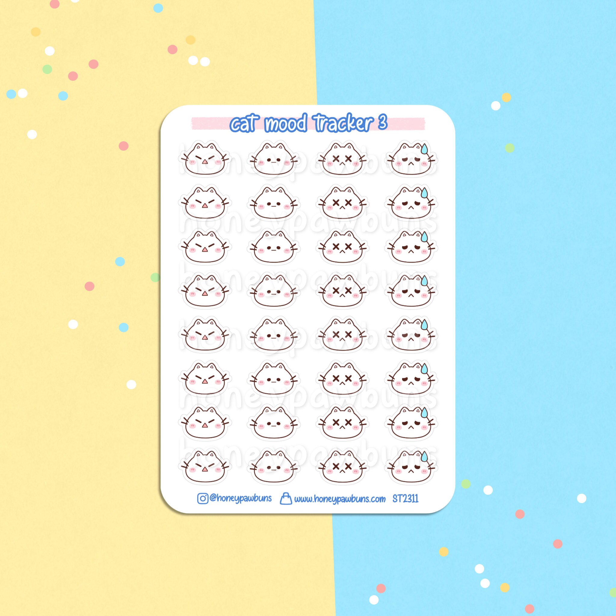 Cat Mood Tracker Part 3 Sticker Sheet. Kawaii Cat Face Emoji - Etsy
