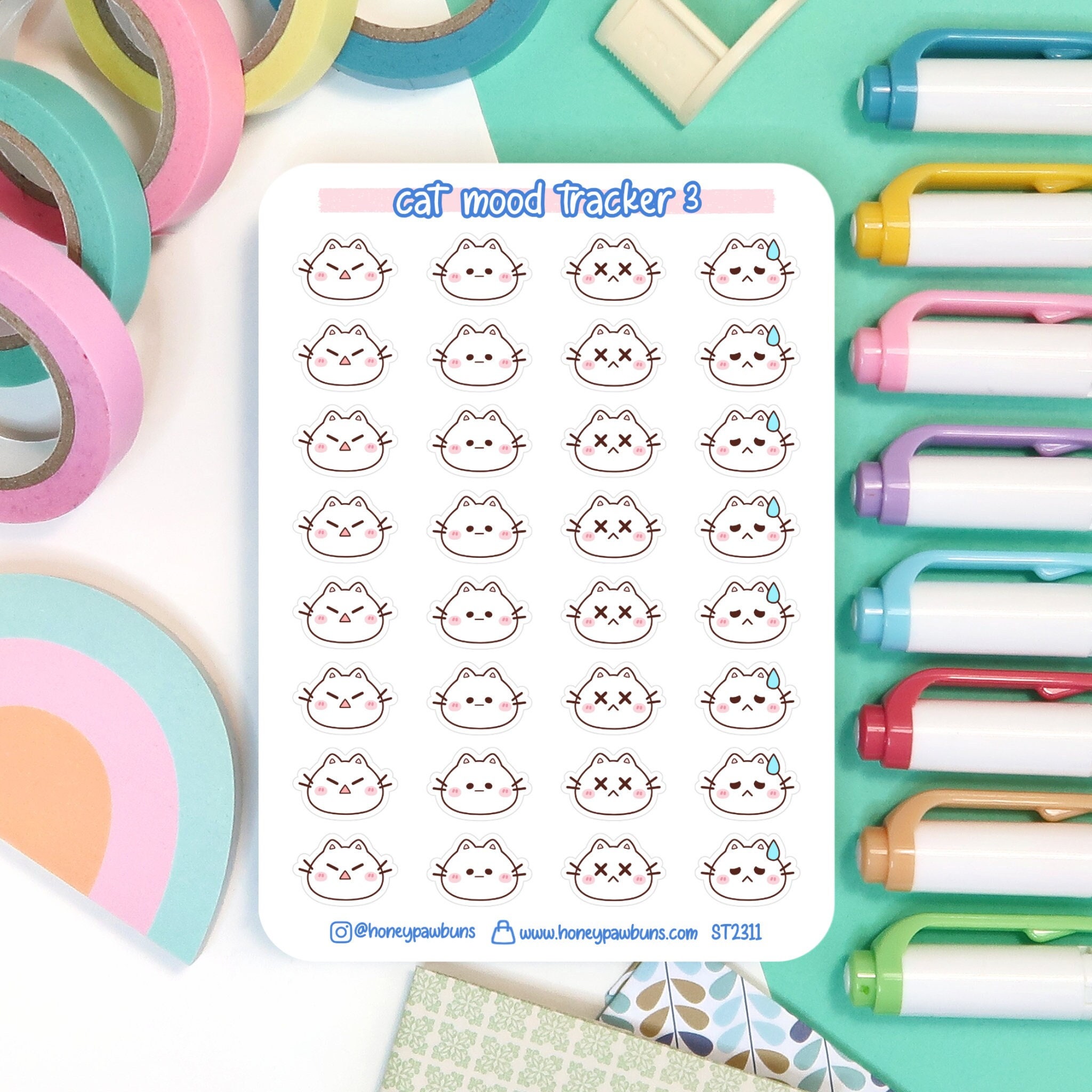 Cat Mood Tracker Part 3 Sticker Sheet. Kawaii Cat Face Emoji - Etsy