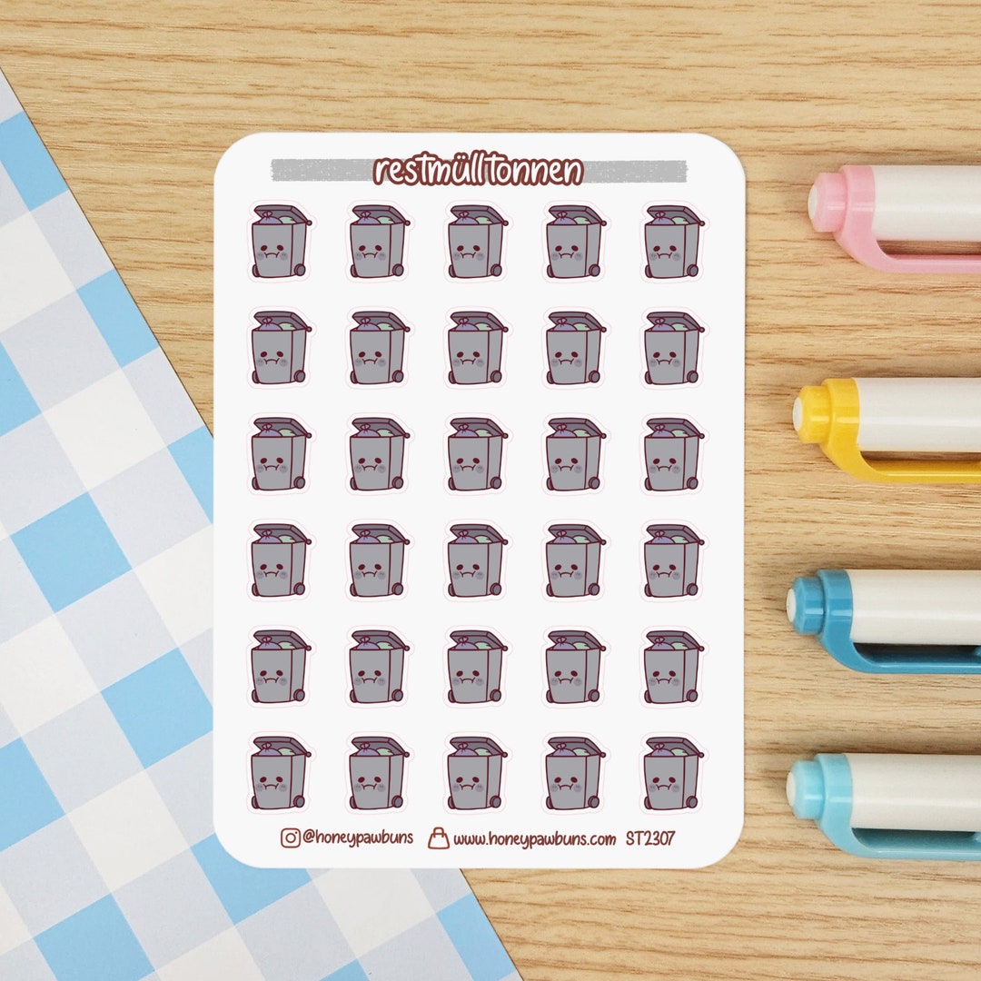Residual Waste Bin Sticker Sheet. Kawaii Housework Planner Stickers for ...