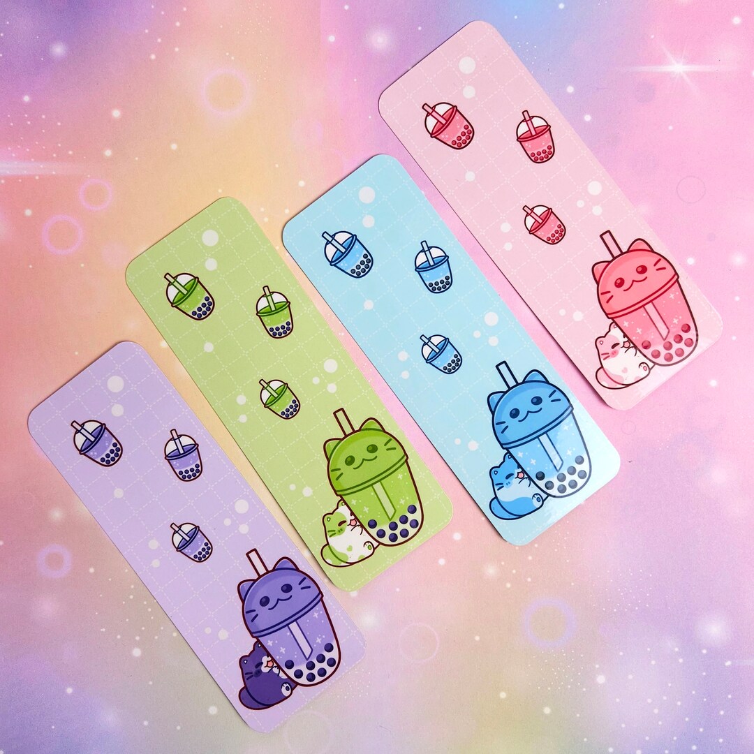 Boba Cats Bookmarks. Cute Bookmarks With Colorful Cats and Bubble Tea ...