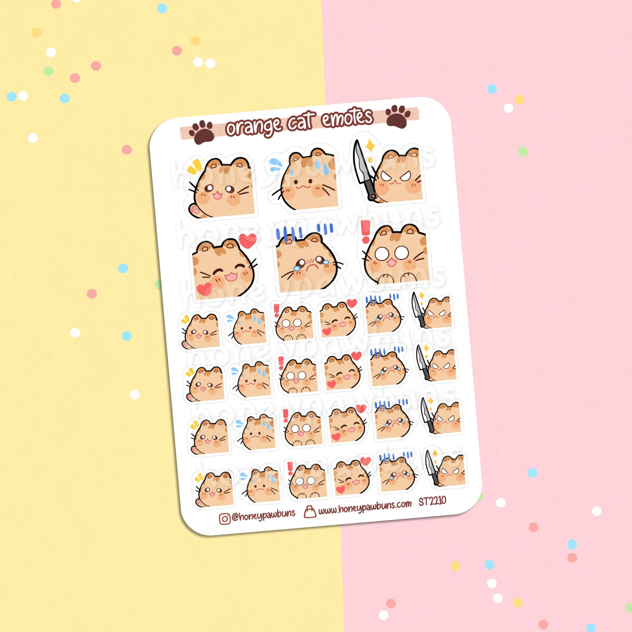 Cat Emoji Sticker Sheet. Cute Planner Stickers With Orange - Etsy