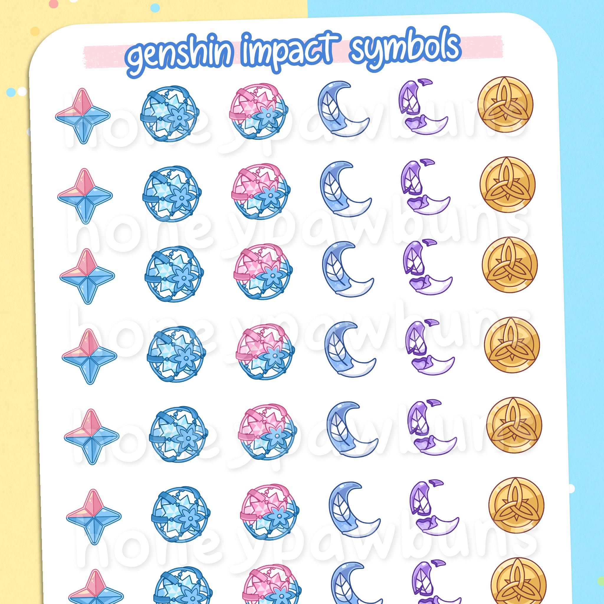 Genshin Impact Symbols Sticker Sheet: Primordial, Fates, Resin, and ...