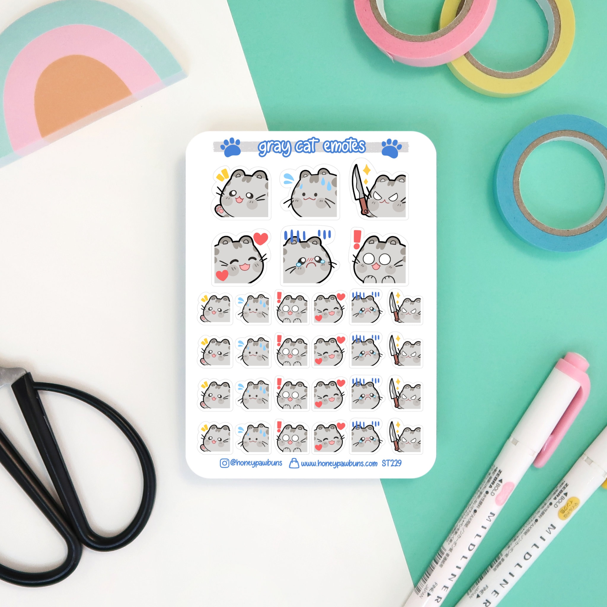 Gray Cat Emoji Sticker Sheet. Funny Kitten Stickers for - Etsy