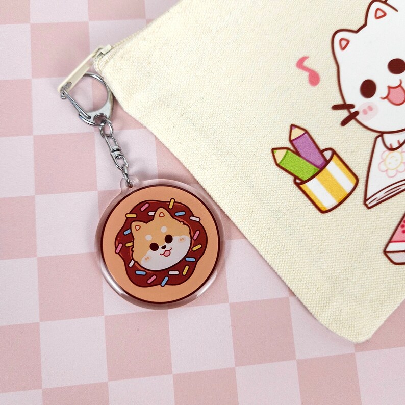 Shiba Inu and Cat Donut Keychains. Kawaii Anime Pendants, Double-sided ...