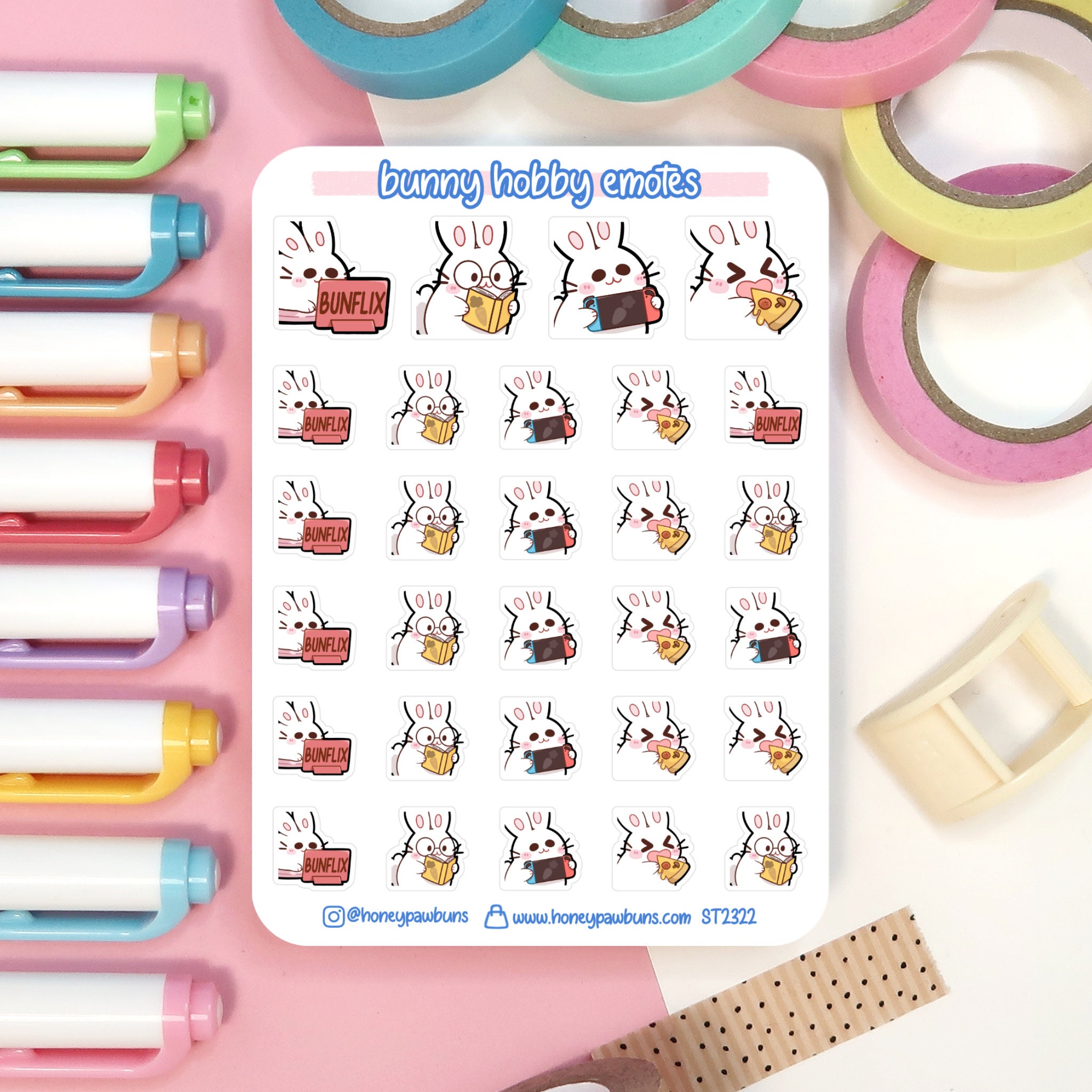Bunny Hobby Emotes Sticker Sheet. Cute White Rabbit Stickers: - Etsy
