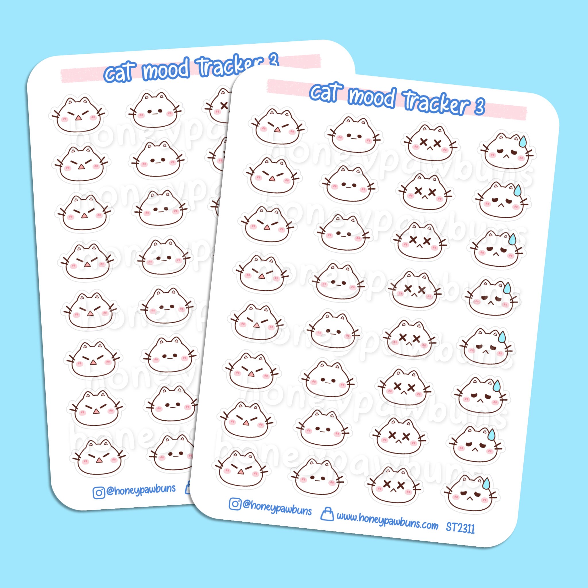 Cat Mood Tracker Part 3 Sticker Sheet. Kawaii Cat Face Emoji - Etsy