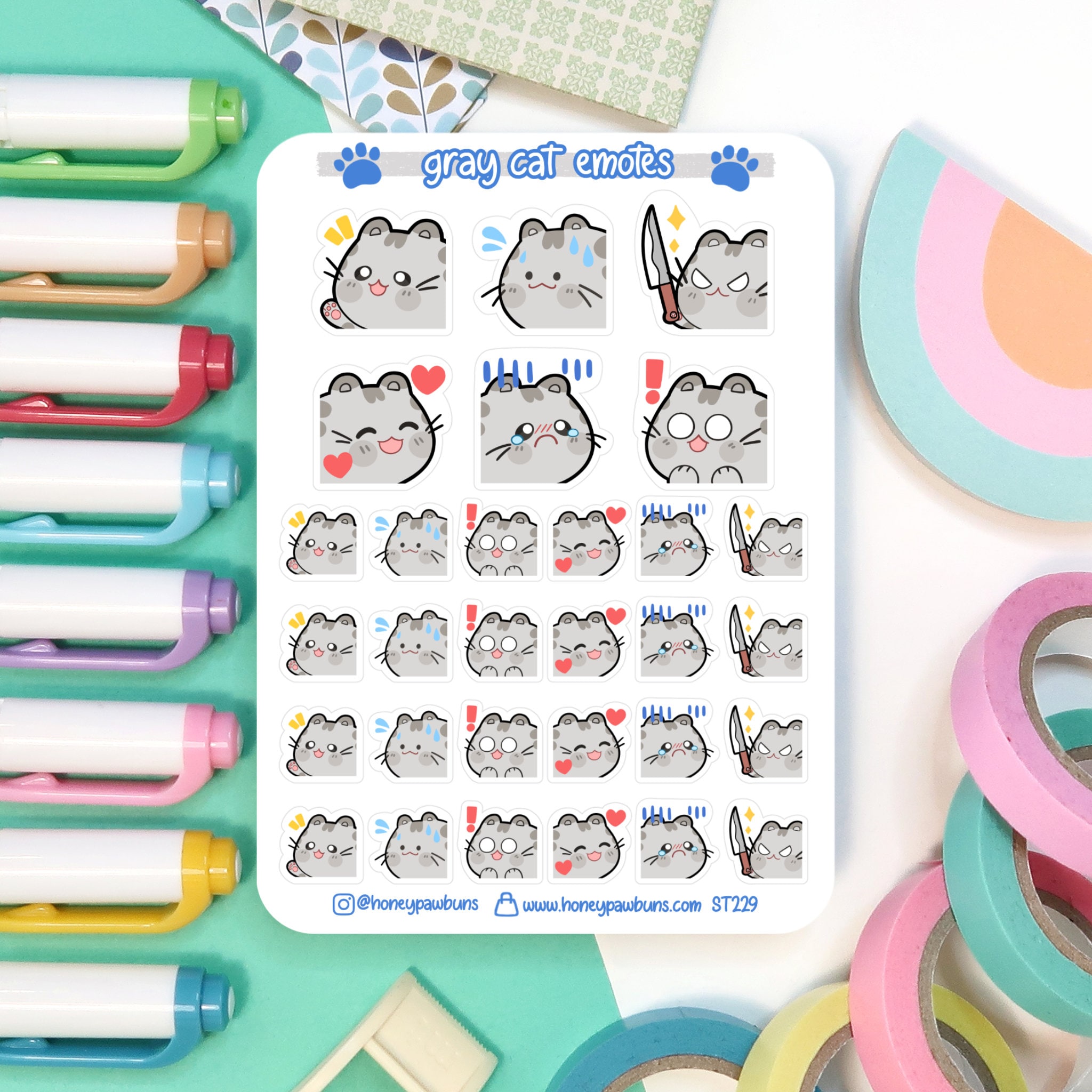 Gray Cat Emoji Sticker Sheet. Funny Kitten Stickers for - Etsy