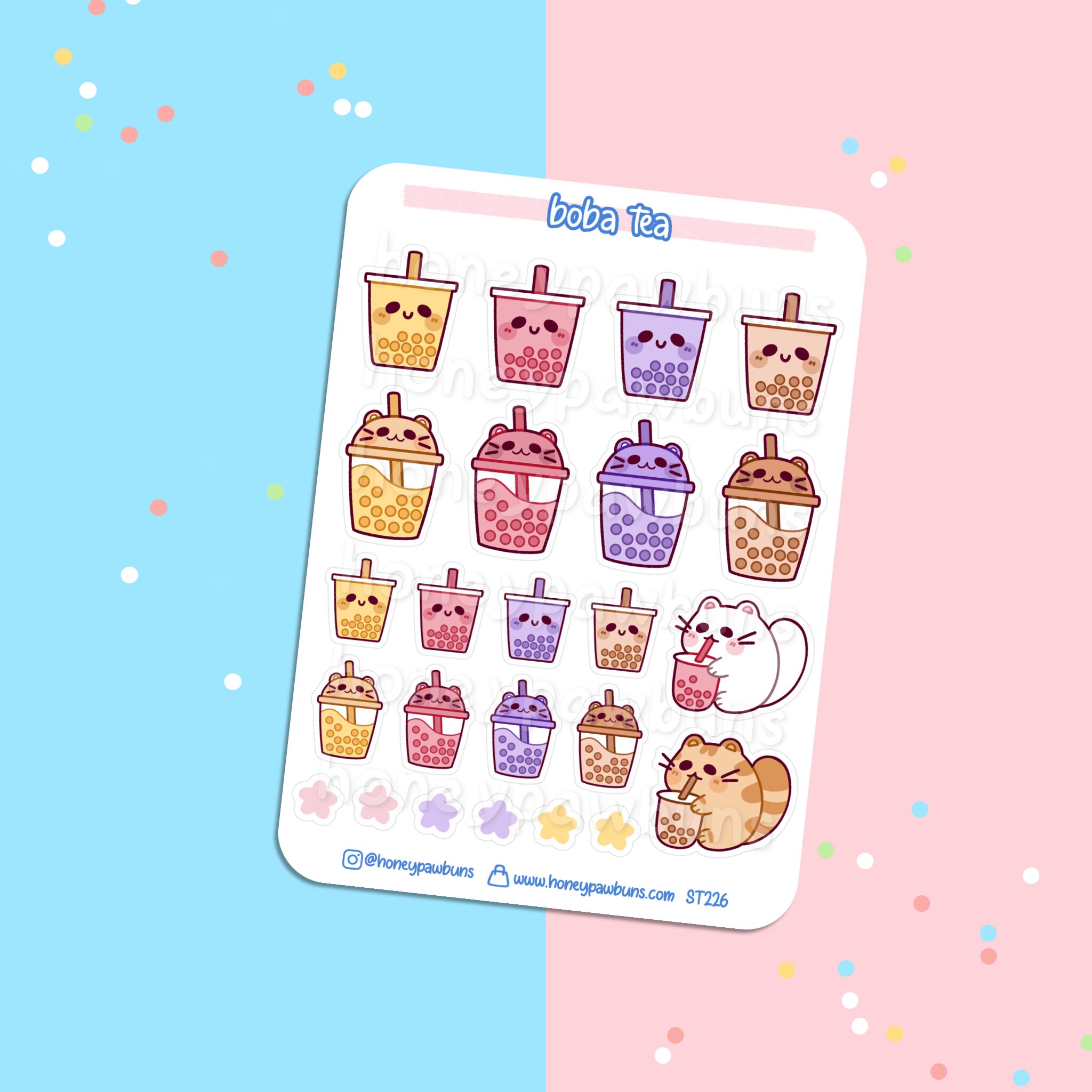 Boba Tea Sticker Sheet. Cute Bubble Tea Stickers With Kawaii Faces for ...