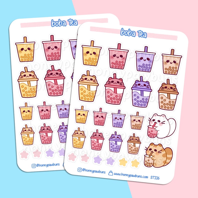 Boba Tea Sticker Sheet. Cute Bubble Tea Stickers With Kawaii Faces for ...