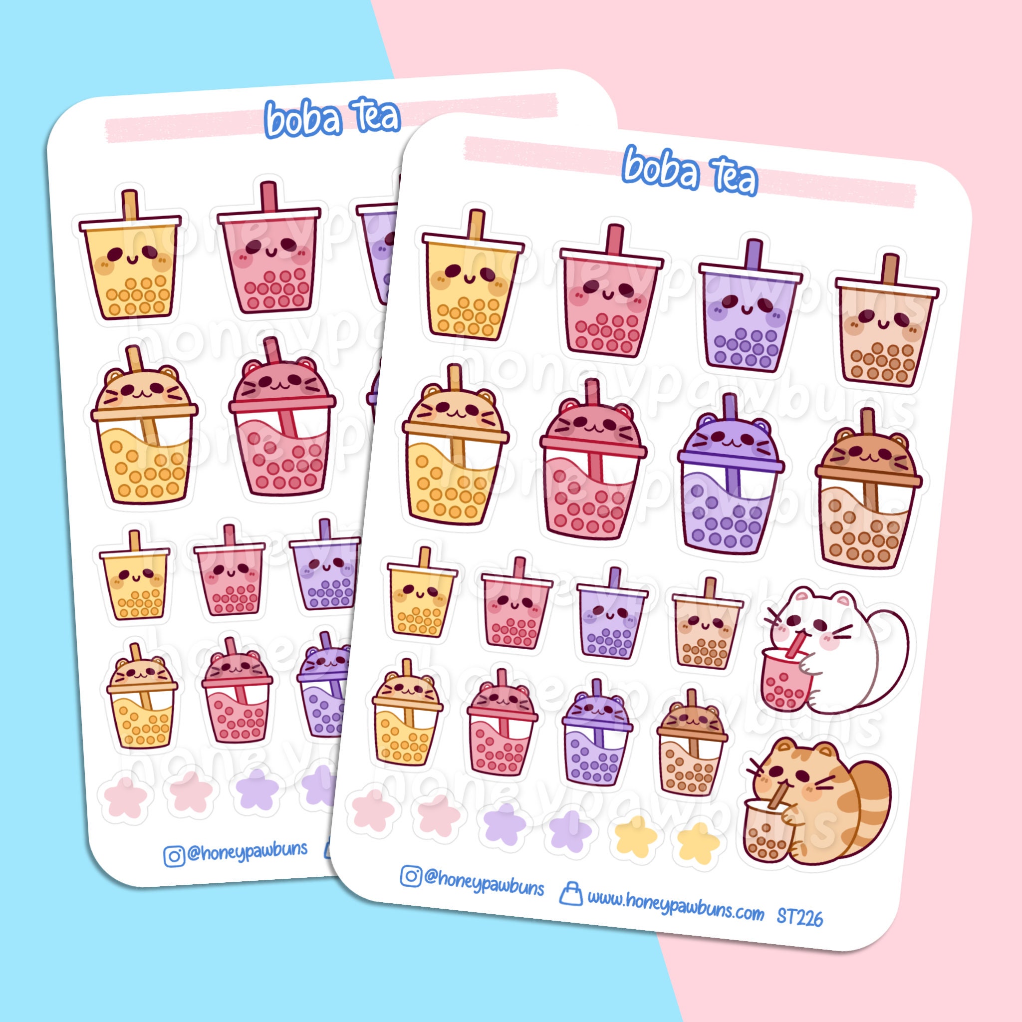 Boba Tea Sticker Sheet. Cute Bubble Tea Stickers With Kawaii Faces for ...